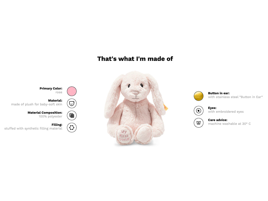My First Steiff Hoppie Rabbit Pink | Quality Pink Bunny Rabbit Teddy ...